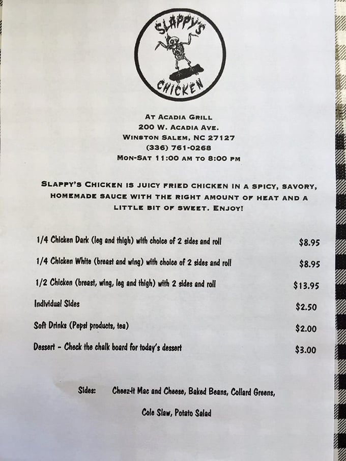 The menu says it all: juicy chicken, homemade sauce, and just enough heat to make you smile without calling the fire department.