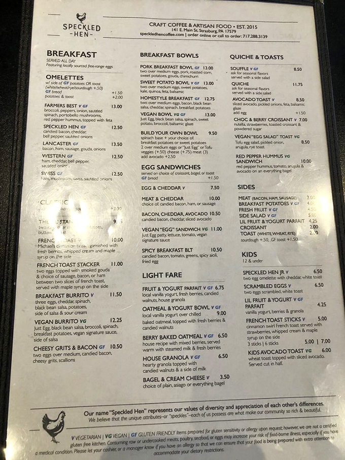 A menu that reads like a love letter to breakfast. Choosing just one item might be the hardest decision you'll make all day.