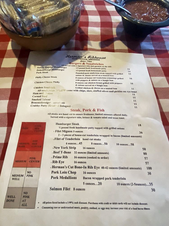 The menu reads like a love letter to protein enthusiasts, with the legendary Herman's Cut bone-in ribeye commanding attention at a magnificent 40+ ounces.