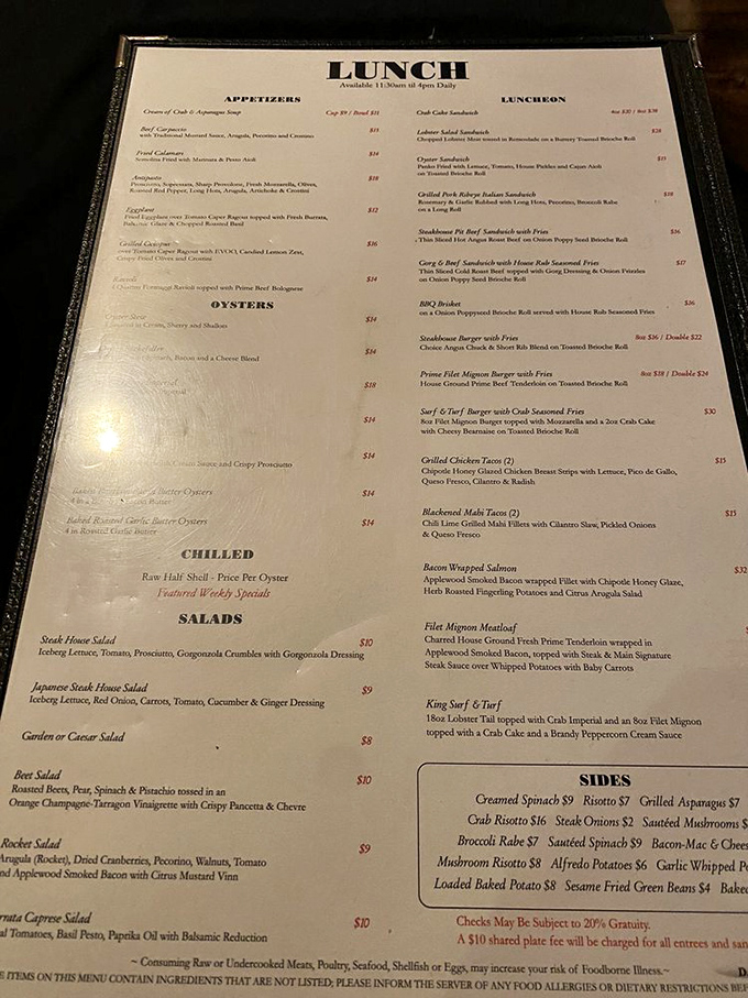 This isn't just a menu &ndash; it's a roadmap to happiness with "Steak House Salad" and "Surf & Turf" serving as particularly enticing destinations.