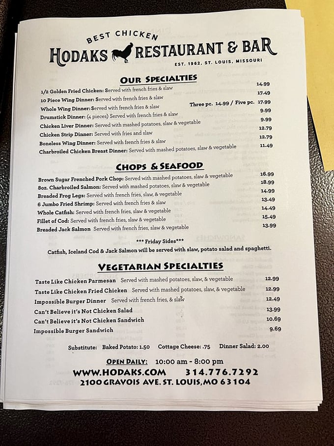 A menu that doesn't need fancy fonts or flowery descriptions&mdash;just the honest promise of chicken that's worth crossing state lines for.