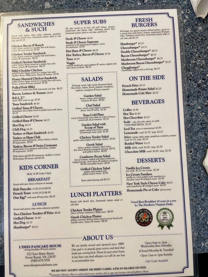 A menu that reads like a love letter to breakfast classics, with ten years of "Best Breakfast" awards to back up every delicious claim.