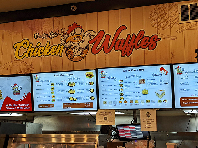 That cartoon chicken mascot knows what you're thinking: "I want everything on this menu." Go ahead, nobody's judging.