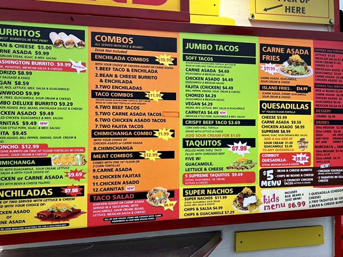 The menu board &ndash; a roadmap to happiness with the green chili burrito as your ultimate destination.