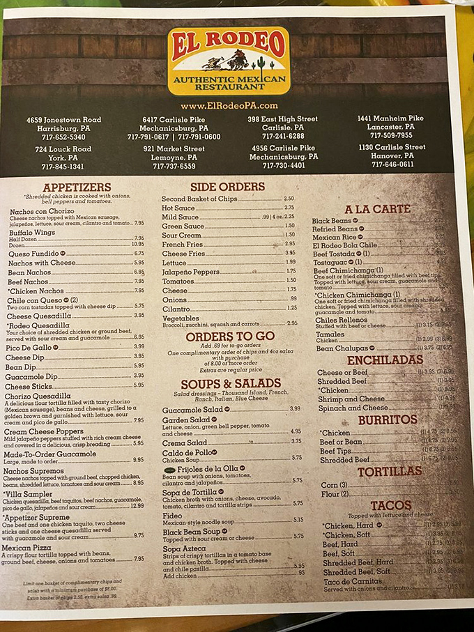 The menu at El Rodeo reads like a love letter to Mexican cuisine&mdash;comprehensive enough to require strategy but approachable enough to prevent ordering anxiety.