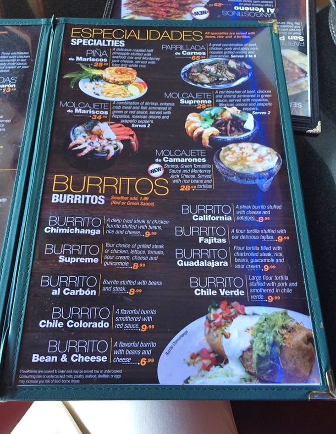 The menu reads like a love letter to Mexican cuisine, with the burrito section alone offering enough options to justify weekly visits for a year.