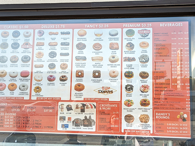 The menu board at Randy's &ndash; a roadmap to happiness that somehow makes choosing just one donut mathematically impossible.