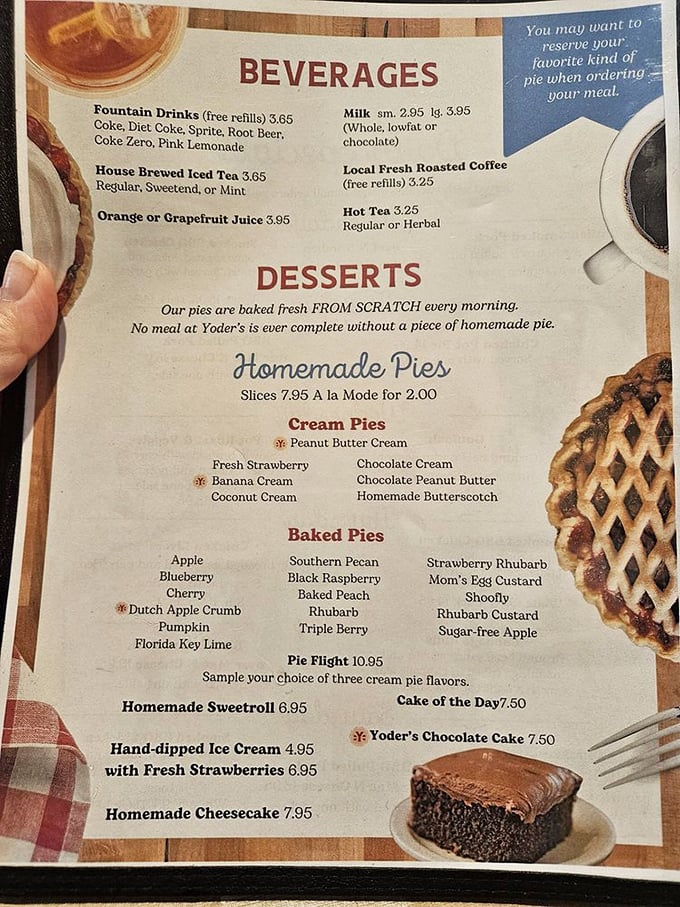 The dessert menu that launched a thousand road trips. Notice the helpful tip to reserve your pie when ordering&mdash;sage advice indeed!