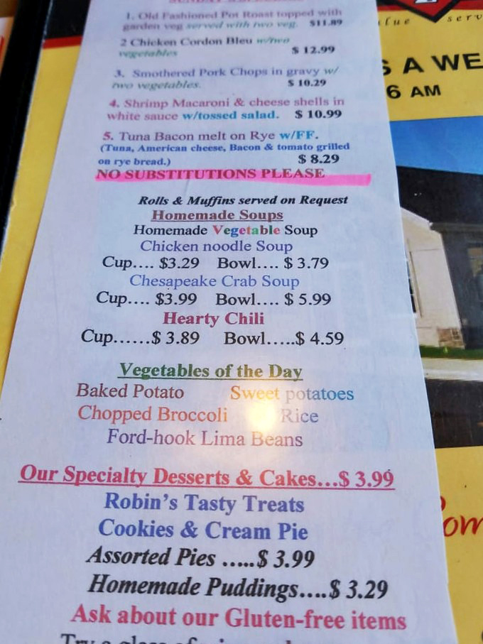 This menu isn't just a list of food&mdash;it's a roadmap to happiness with destinations like "Chesapeake Crab Soup" and "Hearty Chili."