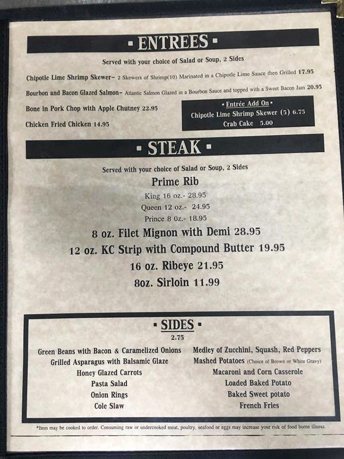 A menu that cuts right to the chase&mdash;no flowery descriptions needed when your prime rib speaks this eloquently.