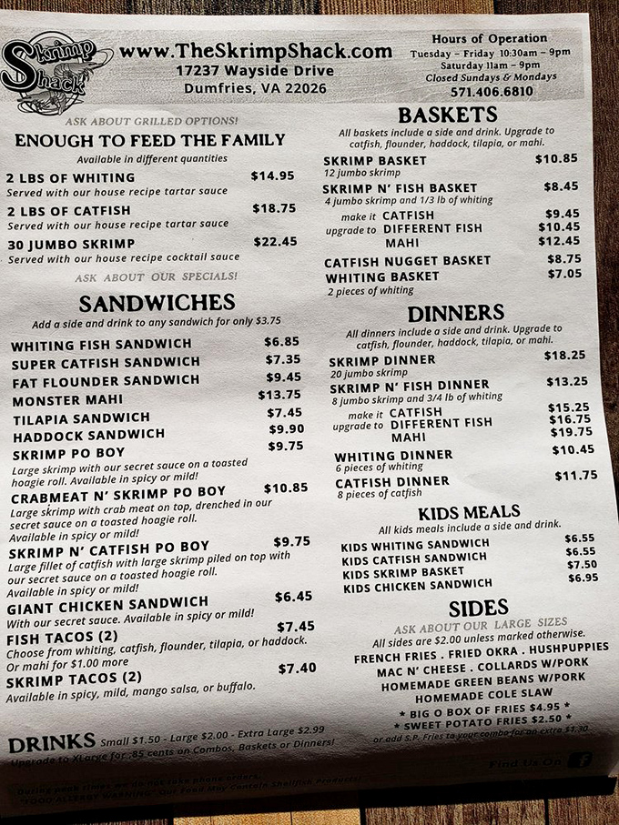 This menu isn't just a list—it's a treasure map where X marks the spot for seafood gold. The hardest decision you'll make all day.