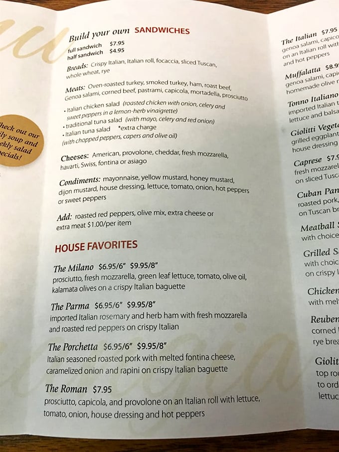 The menu reads like a love letter to Italian cuisine, with each sandwich promising a different path to happiness.