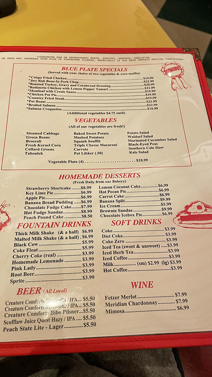 The menu reads like a love letter to Southern cuisine &ndash; blue plate specials that would make your grandmother nod in approval.