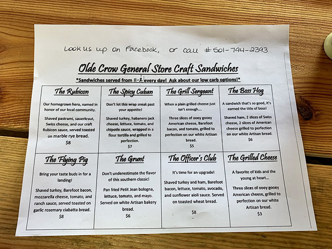 The menu reads like a love letter to sandwich perfection. Eight craft creations, each with personality and purpose.