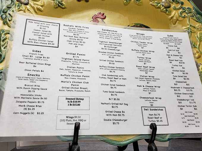 A menu displayed on decorative pottery tells the real story: this isn't fast food, it's good food served as fast as they can make it right.