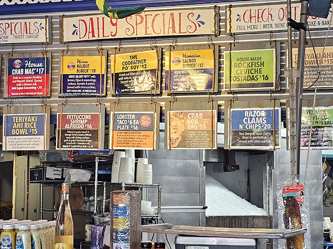 This menu board is like a treasure map for seafood lovers. X marks the spot where your taste buds strike gold.