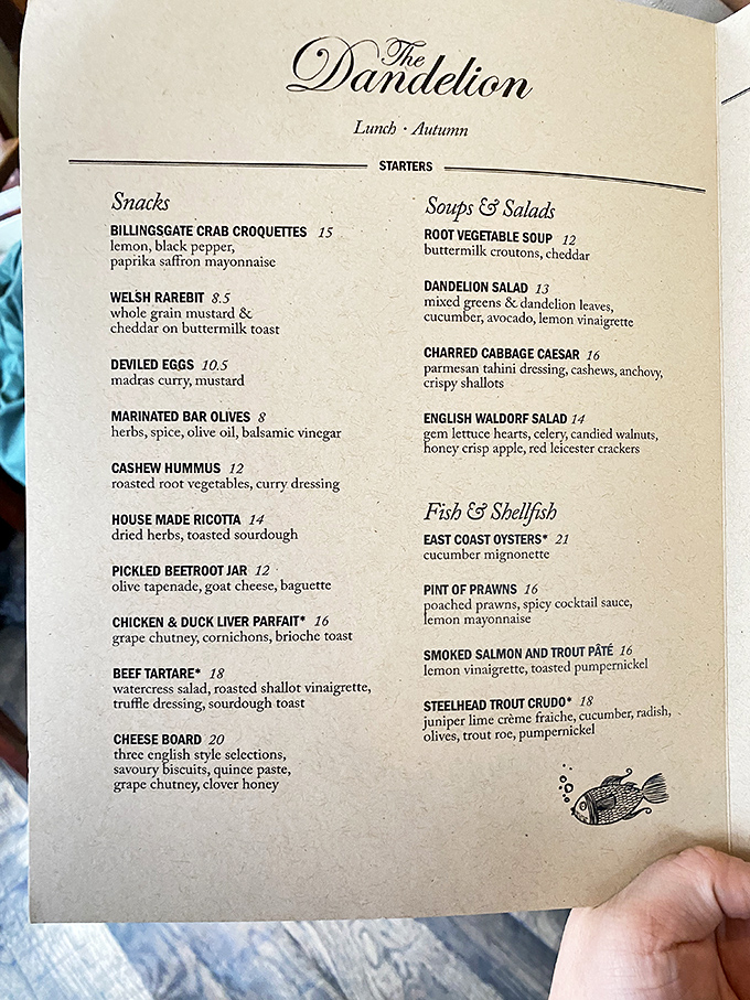 The menu reads like a love letter to British cuisine, with each dish promising comfort wrapped in culinary sophistication. Those Welsh rarebit and deviled eggs are calling my name!