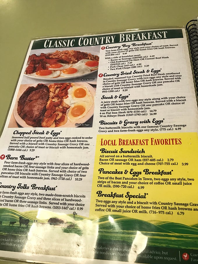 The breakfast menu reads like a love letter to morning indulgence. "Barn Buster" isn't just a meal&mdash;it's a challenge accepted.