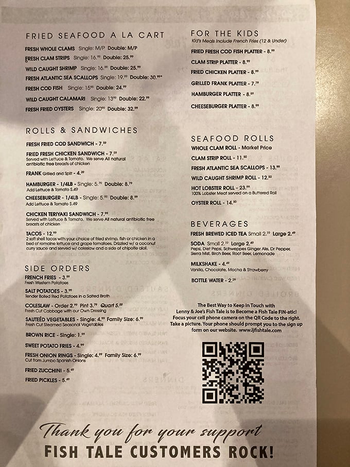 A menu that reads like a love letter to the sea. No fancy descriptions needed when the star ingredients speak for themselves.