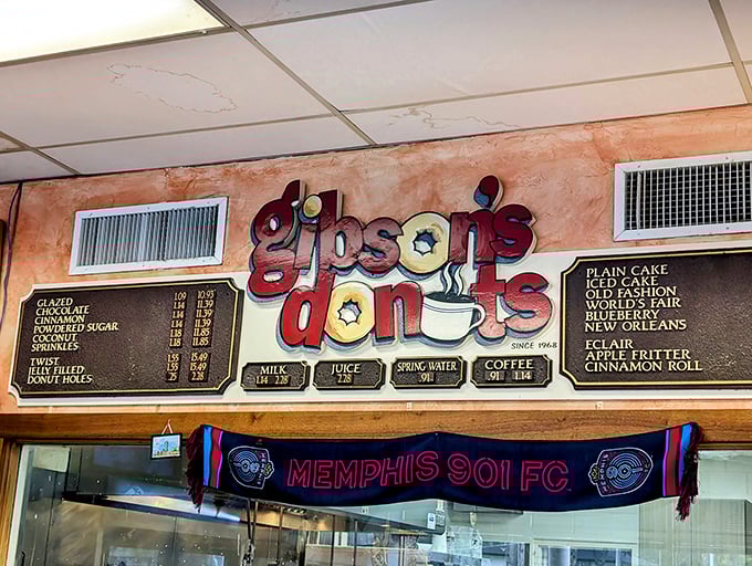 Simple menu boards at Gibson's tell you everything you need to know&mdash;no QR codes, no substitutions, just donut perfection that hasn't needed updating in decades.