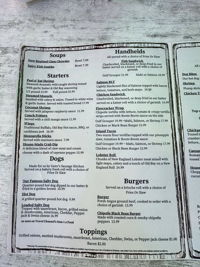 The menu reads like a love letter to seafood enthusiasts. Choosing just one item might be the hardest decision you'll make all day.