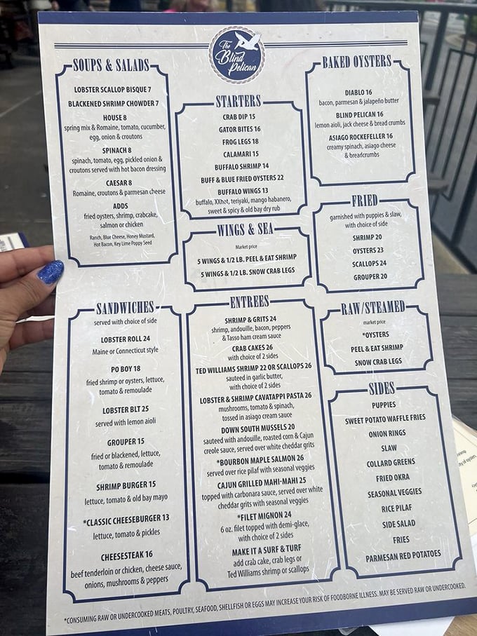 Menu poetry for seafood lovers. From lobster rolls to bourbon maple salmon, each description is a siren song calling you to maritime bliss.
