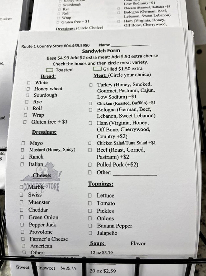 This menu isn't just a list &ndash; it's a roadmap to sandwich nirvana. Choose wisely, though each path leads to deliciousness.