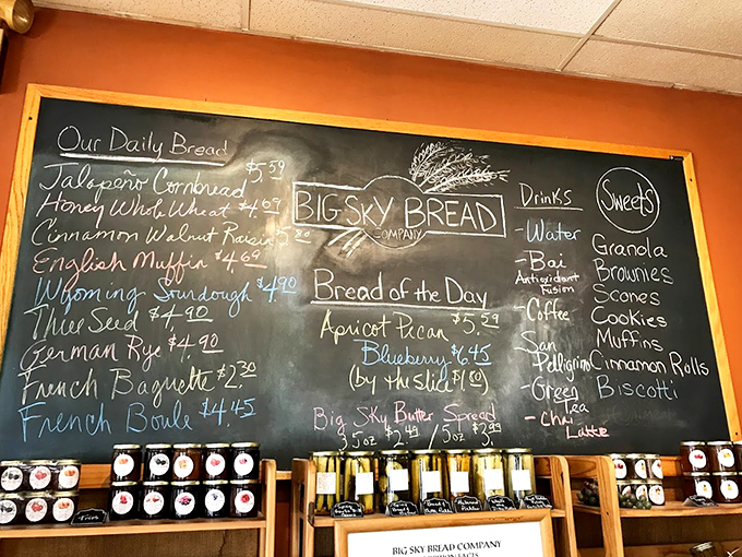 That chalkboard menu isn't just a list; it's a roadmap to deliciousness with jalape&ntilde;o cornbread and Wyoming sourdough calling your name.