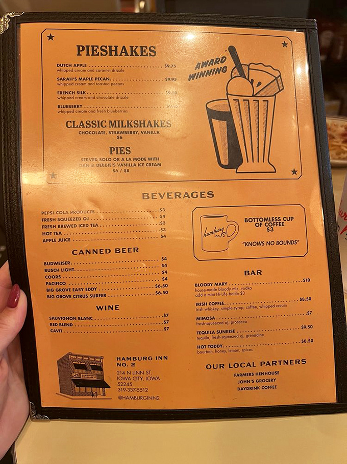 The menu that launched a thousand pieshakes. Dutch Apple or Sarah's Maple Pecan? Life's toughest decisions happen at this counter.