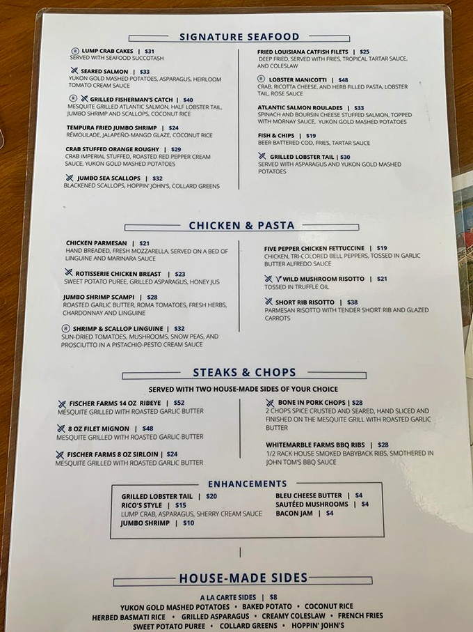 The menu reads like a love letter to seafood enthusiasts&mdash;from lobster manicotti to the Fisherman's Catch, each option more tempting than the last.