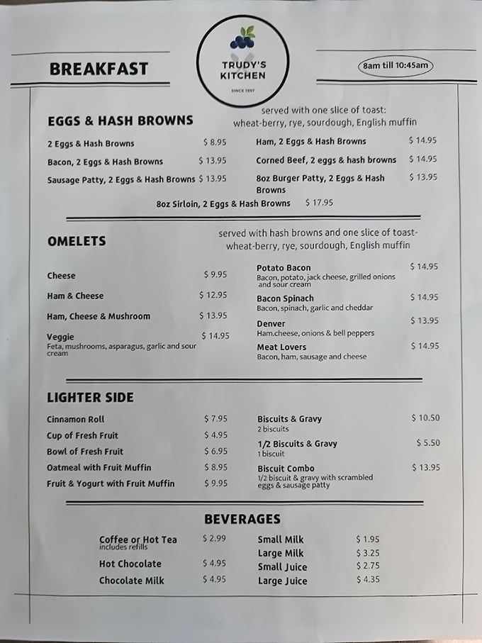 This breakfast menu isn't just a list&mdash;it's a roadmap to happiness. The Denver omelet is calling your name.