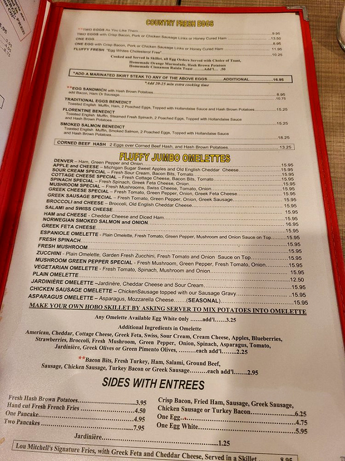 This menu isn't just a list of food—it's a roadmap to happiness. The "Fluffy Jumbo Omelettes" section alone deserves its own zip code.