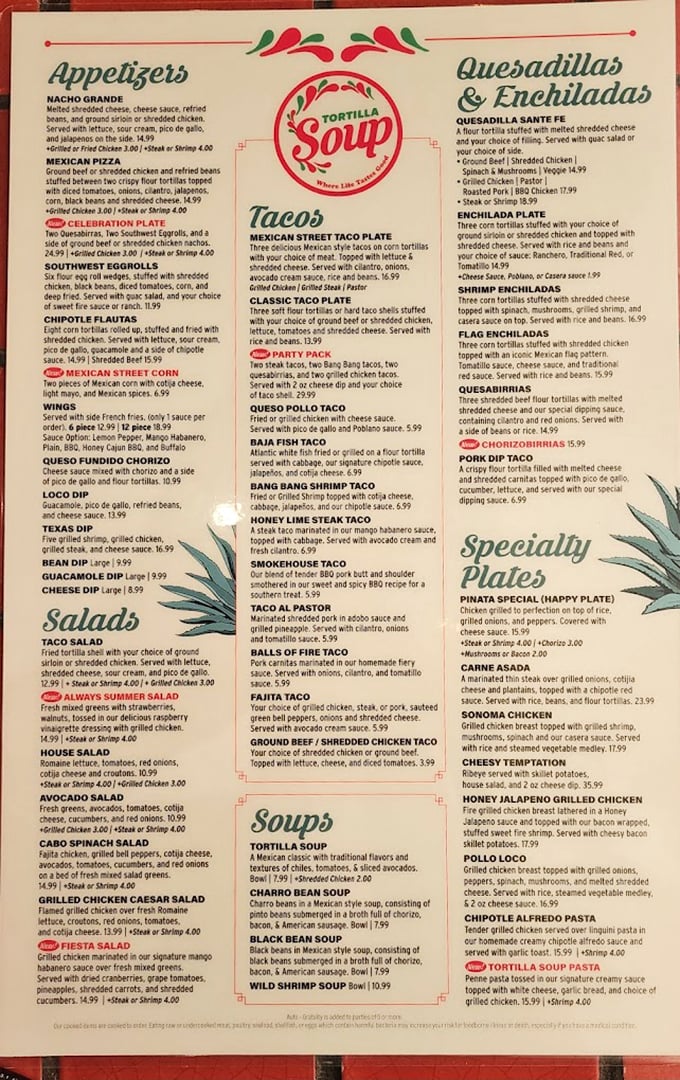 This menu reads like a love letter to Mexican cuisine—each description a temptation, each section a new adventure waiting.