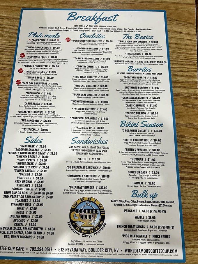 A menu that reads like a love letter to breakfast. Each item promises the kind of satisfaction that makes Monday mornings bearable again.