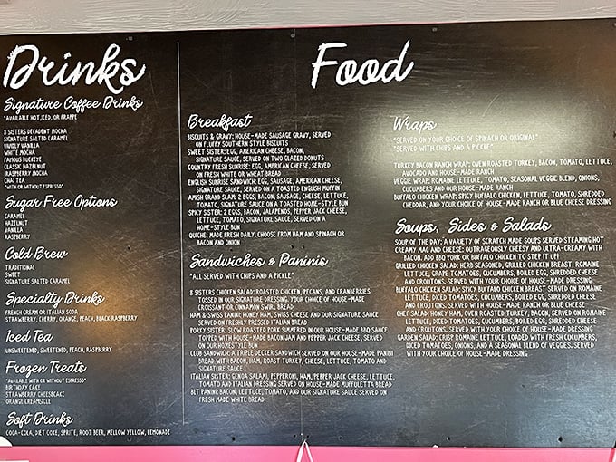 The menu board reads like a love letter to comfort food. Choosing just one item might be the hardest decision you'll make all week.