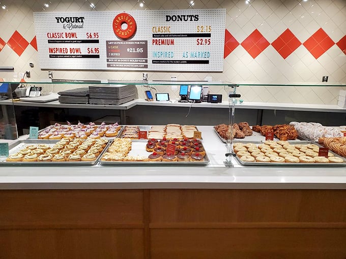 The menu board tells a simple truth: life is better with donuts. And yogurt, apparently, though we all know why we're really here.