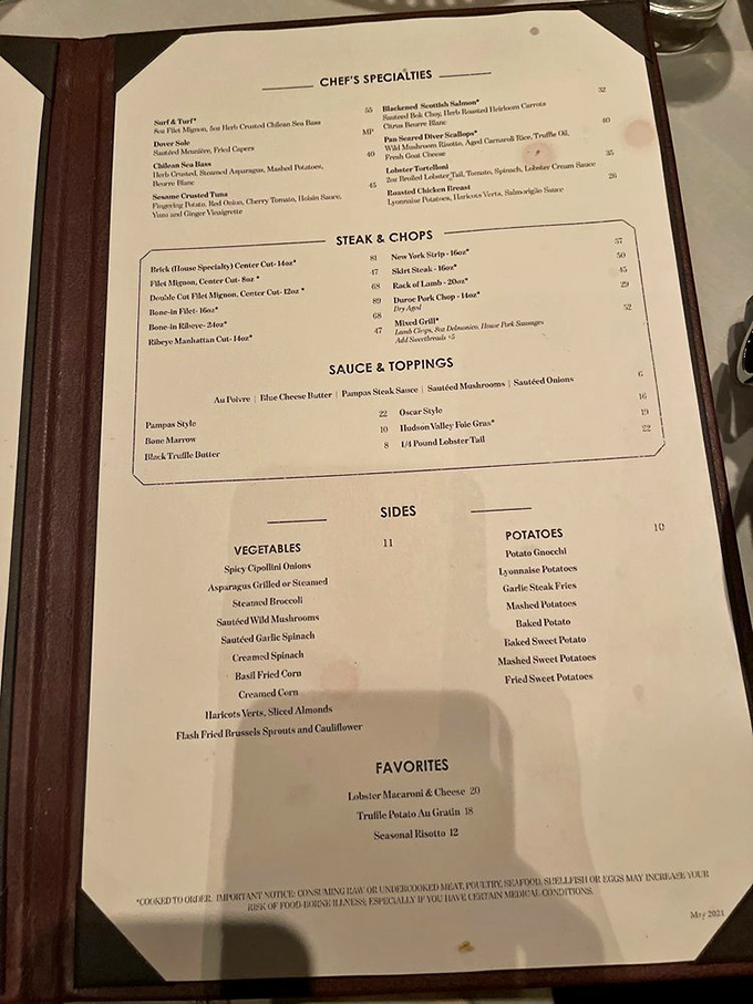 A menu that reads like poetry to meat lovers. Notice how "New York Strip" gets that coveted "House" designation.
