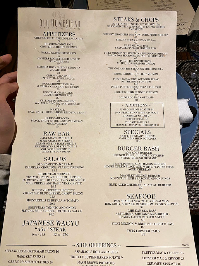 A menu that reads like a love letter to beef. Notice the Japanese Wagyu section &ndash; that's not just dinner, that's a bucket-list experience.