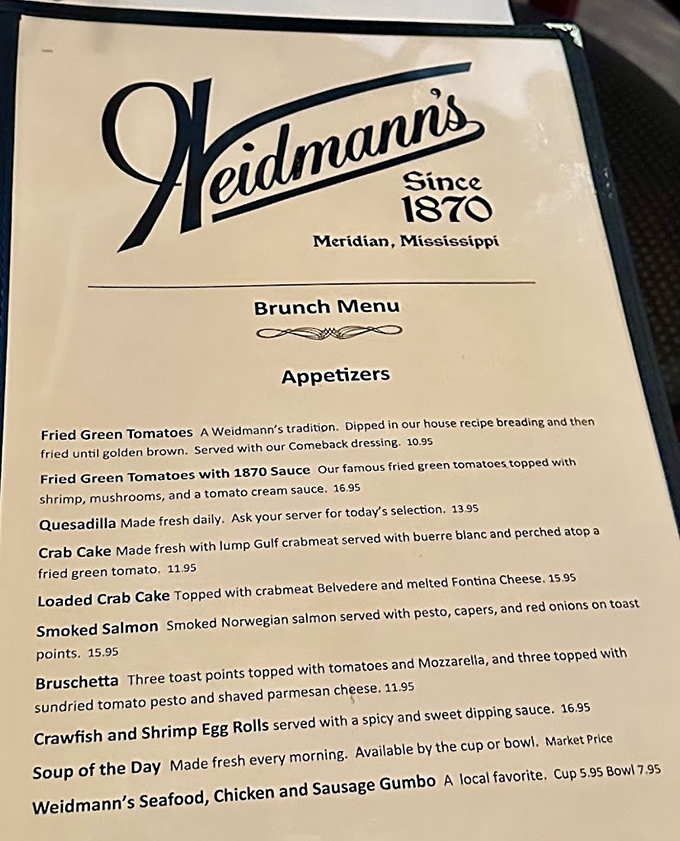 This menu isn't just a list of dishes&mdash;it's a love letter to Southern cuisine. The fried green tomatoes have been converting skeptics since before you were born.