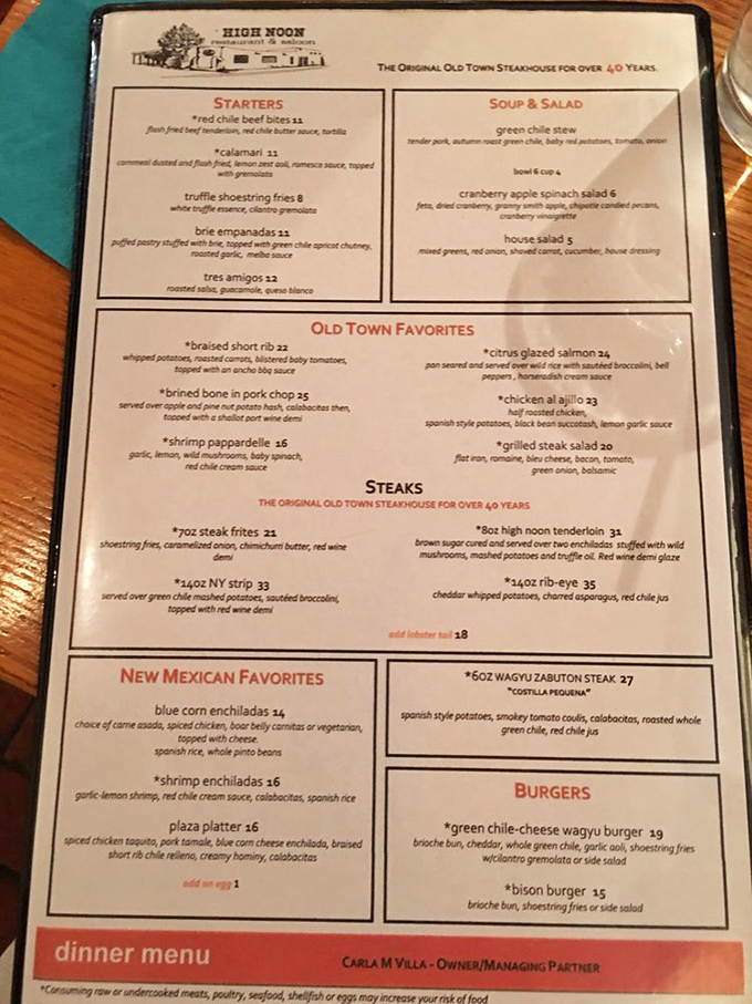 This isn't just a menu; it's a roadmap to culinary bliss where New Mexican flavors and steakhouse classics unite in delicious harmony.