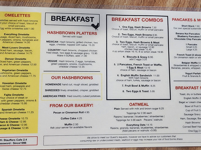 A menu that speaks the universal language of breakfast comfort. Those four magic words - "FROM OUR BAKERY!" - should never be ignored.