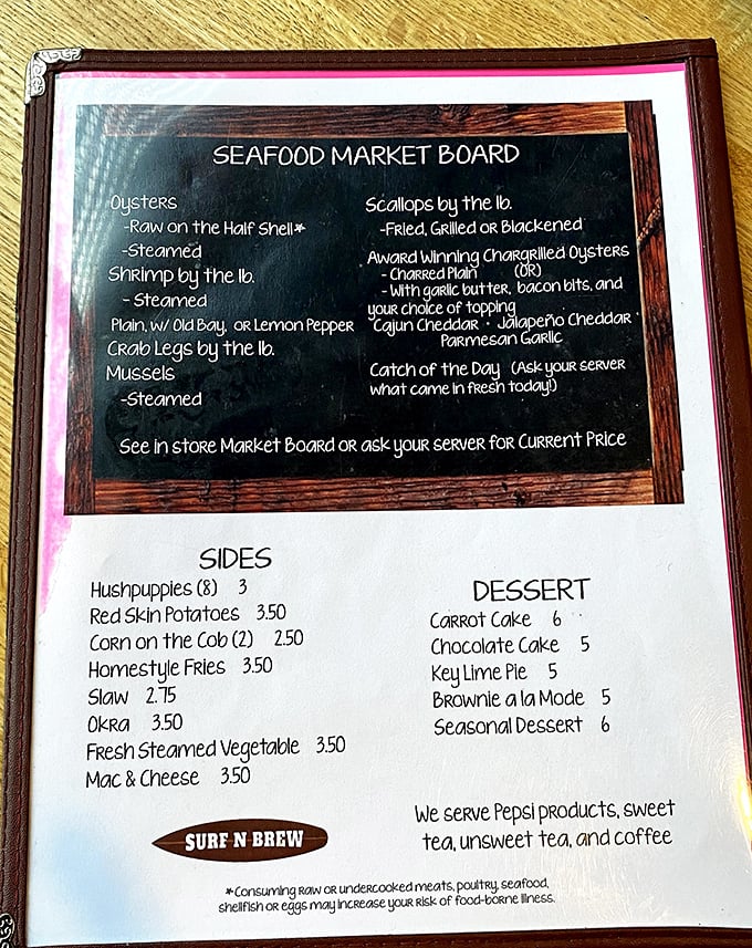 This menu isn't just a list of food &ndash; it's a maritime treasure map where X marks the spot for those award-winning chargrilled oysters.