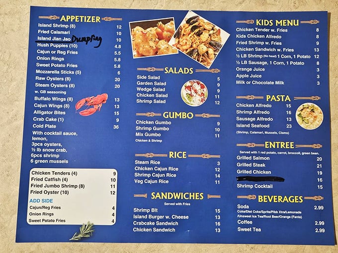 This menu reads like a love letter to the sea. I'd frame it, but I'm too busy ordering one of everything.