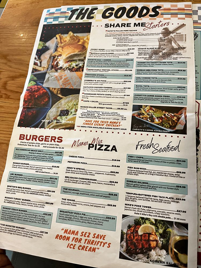 Not just a menu&mdash;a roadmap to happiness. Notice how "Save room for Thrifty's ice cream" isn't a suggestion but a life philosophy.