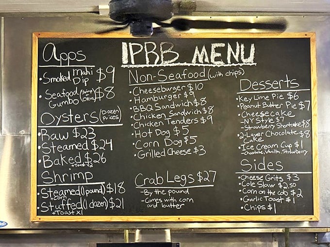A chalkboard menu that tells you everything you need to know about life's priorities: oysters first, everything else second.