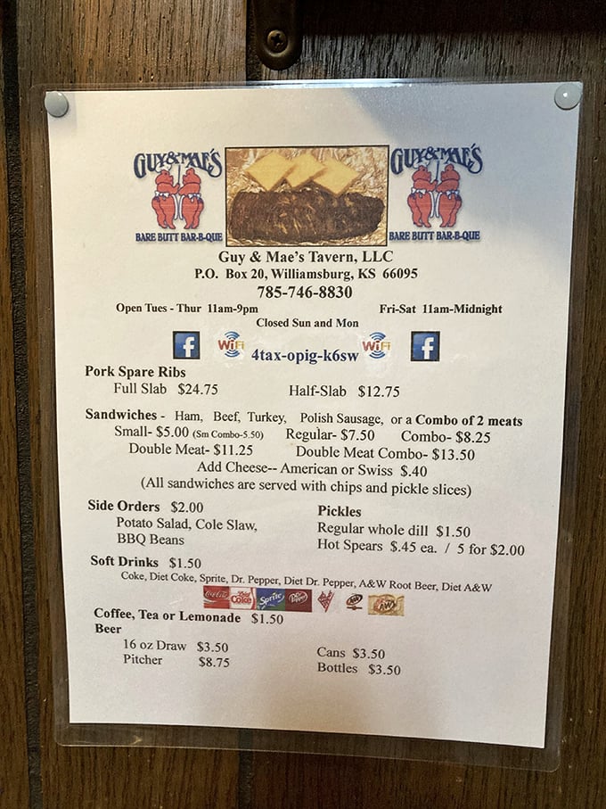 The menu at Guy & Mae's doesn't need fancy fonts or flowery descriptions. Like a barbecue haiku, it tells you exactly what you need to know: ribs, sandwiches, sides, done right.