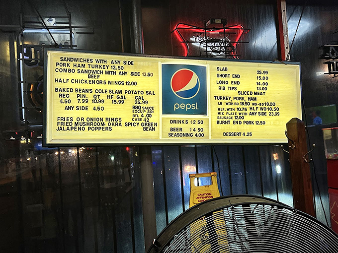 A menu board that reads like poetry to barbecue lovers&mdash;straightforward offerings with prices that won't break the bank.