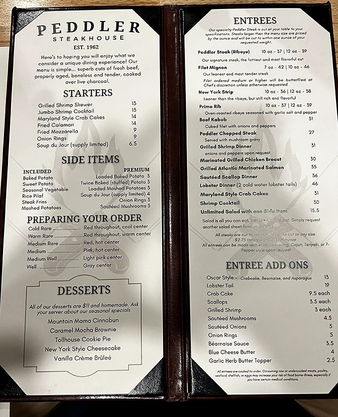A menu that doesn't need flash to impress&mdash;just honest descriptions of expertly prepared steaks and seafood that have kept diners returning since 1962.