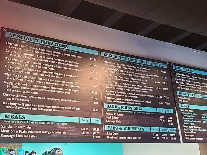 The menu board at Big Hoffa's reads like a treasure map where X marks the spot for your next food obsession.