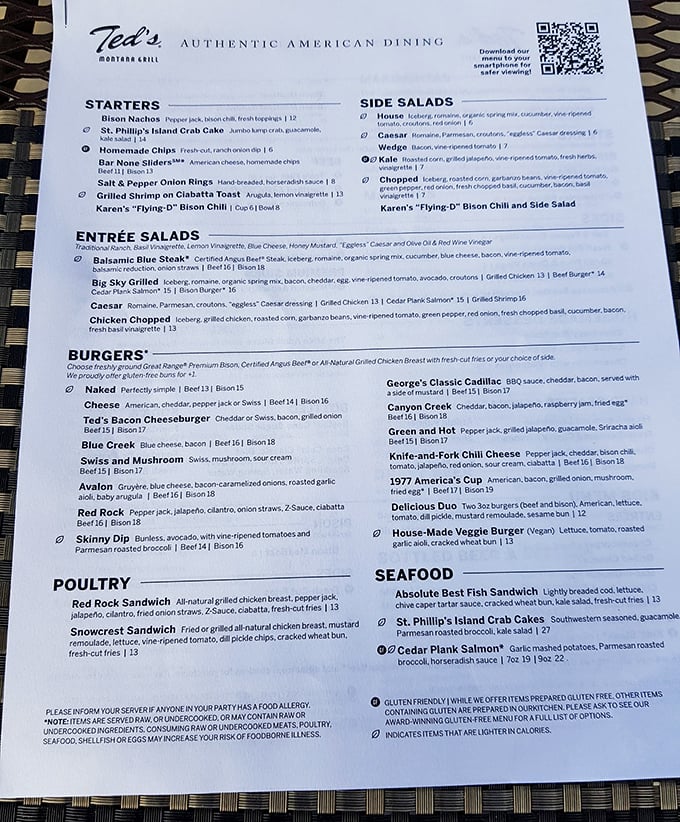 The menu reads like a love letter to American classics, with bison taking center stage alongside traditional favorites that'll make your stomach growl on sight.